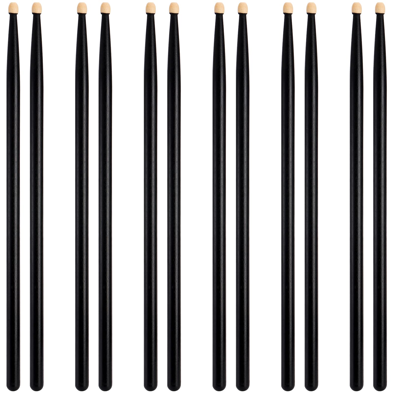 Suwimut 6 Pairs Drum Sticks, 5A Classic Maple Drumsticks Wood Tip Drumsticks for Student and Adult, Jazz Drum Sticks for Rock Band, Black