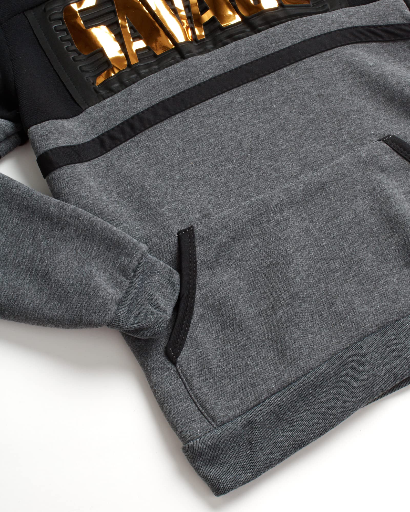 Quad Seven Boys’ 2 Piece Fleece Jog Set with Embossed Foil Hooded Sweatshirt and Jogger Pants, Size 12-14, Charcoal Savage