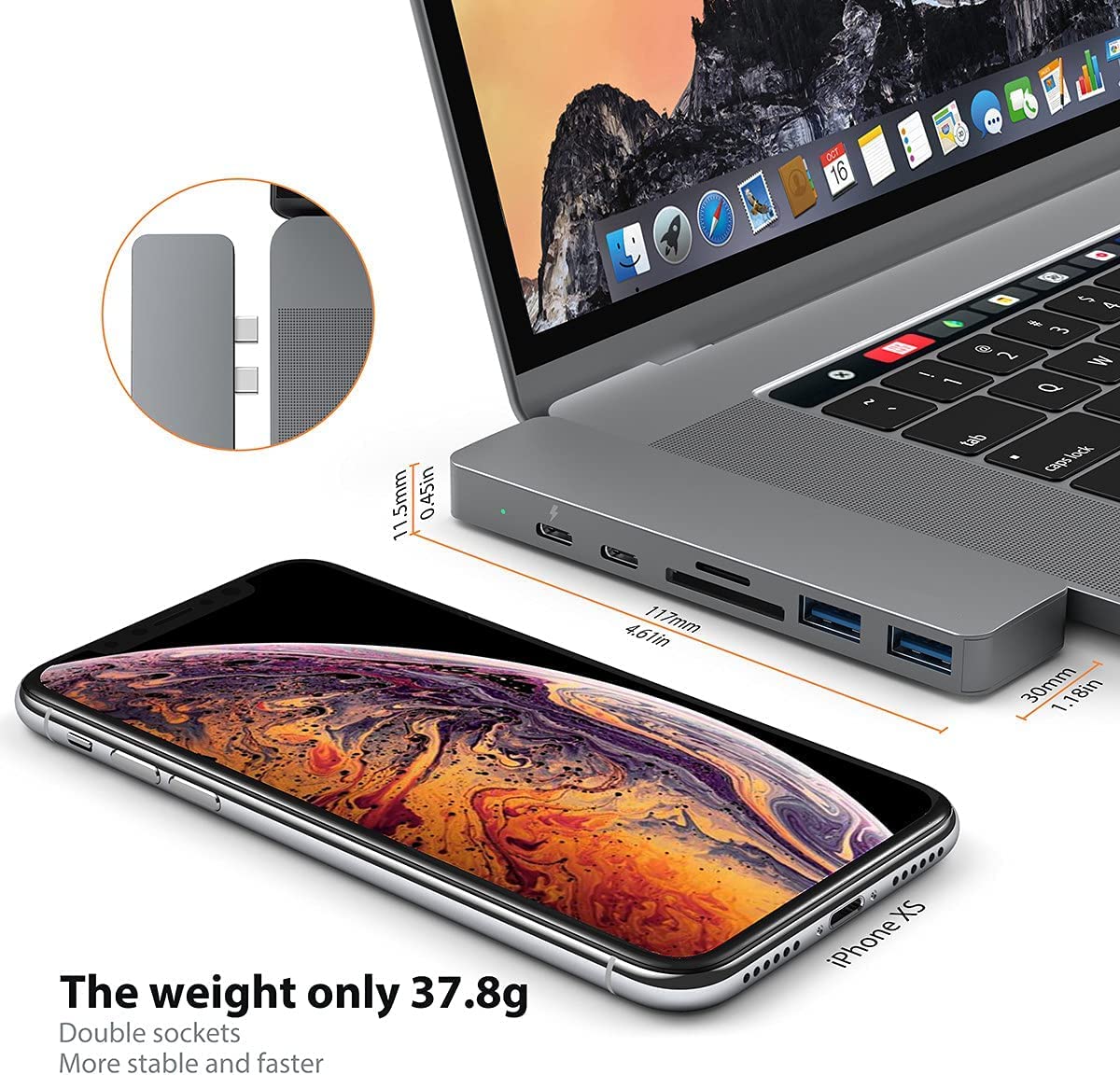 USB C Adapter for MacBook Pro/Air M1 2022/2021/2020, 7 in 2 USB-C Hub with 4K HDMI, Thunderbolt 3(100W PD), USB-C & 2 USB 3.0, SD/TF Card Reader, Type C Dongle for MacBook Pro Air 13" 15" 16" (C)