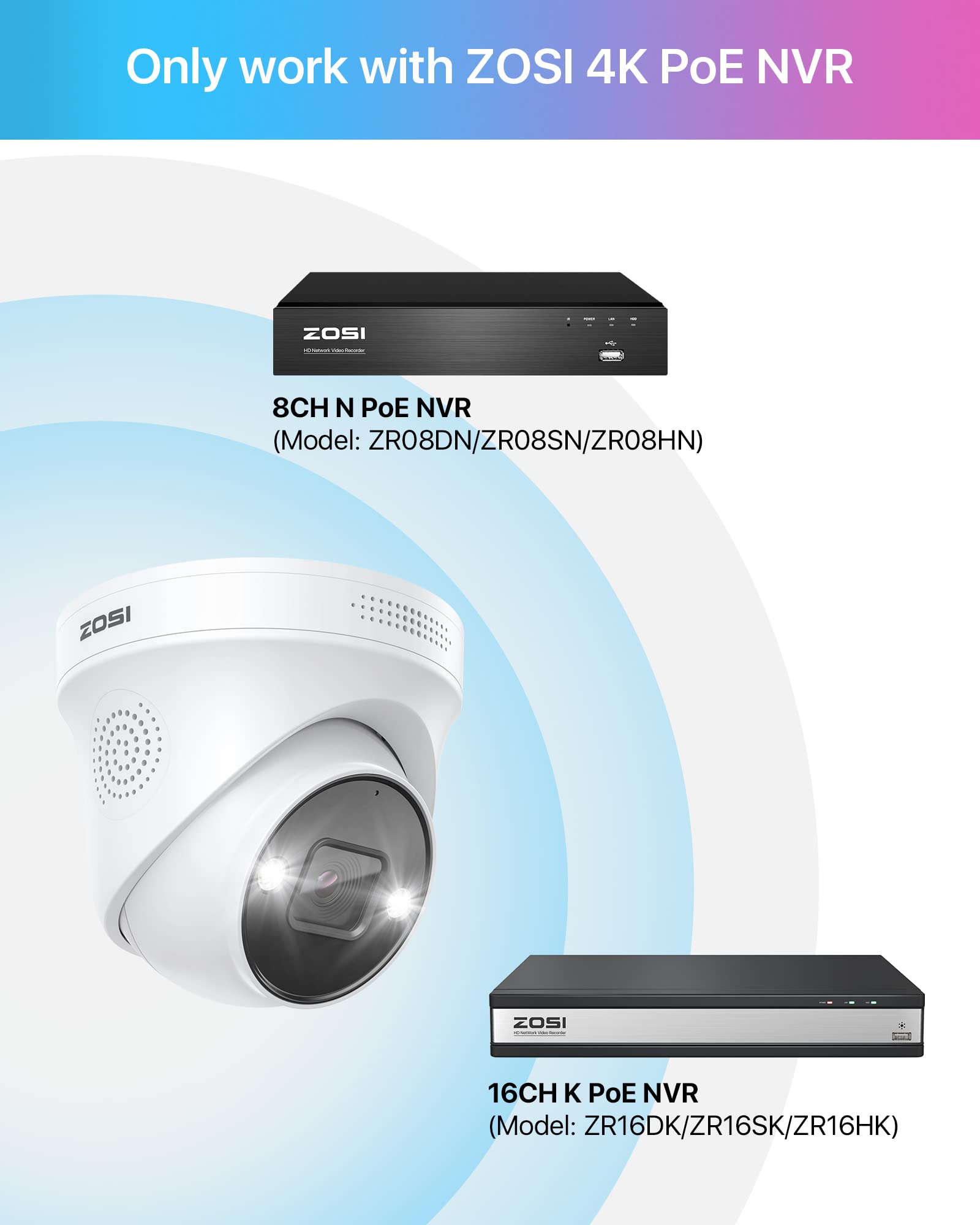 ZOSI 4K 16 Channel PoE Security Cameras System,H.265 4K 8MP 16CH NVR Recorder with 4TB HDD and 4 pcs 8MP& 12 pcs 5MP PoE Dome Cameras,Night Vision,Remote Access,24/7 Recor