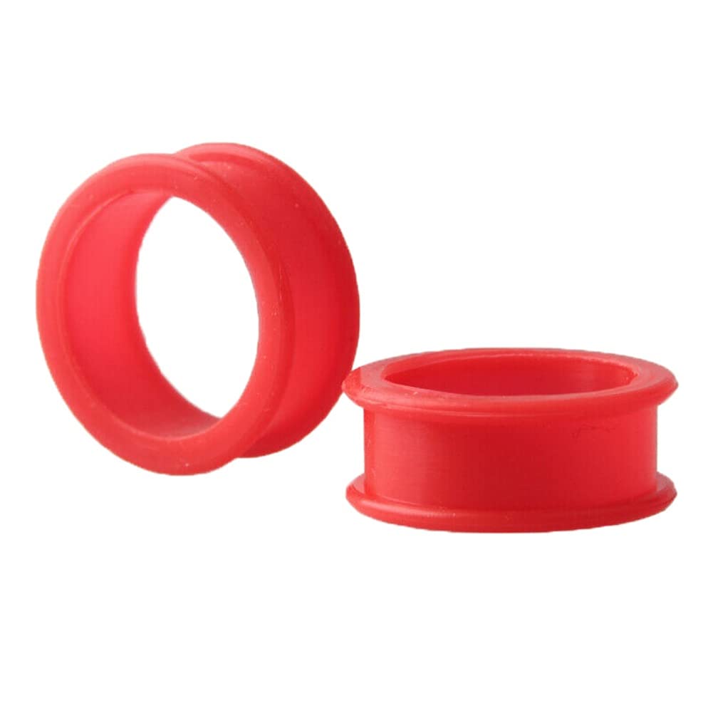 Pair 11/16" (18MM) RED SILICONE FLAT FLARE TUNNELS Double Flare Gauges Thin Soft Flexible Flesh Plugs (2pcs)