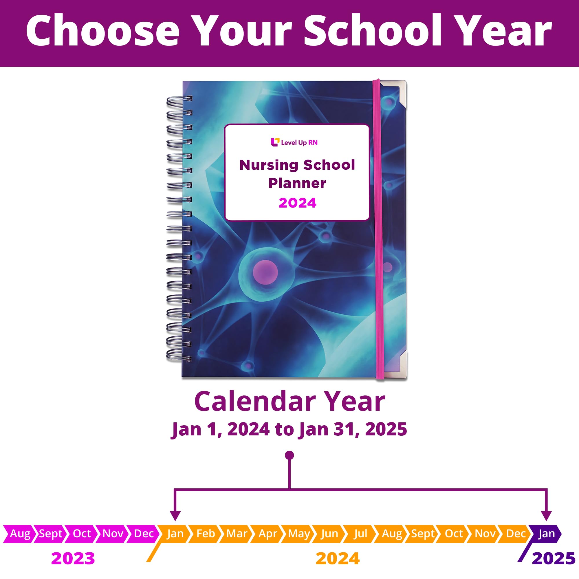 Nursing School Study Planner - Nursing Student Gifts - Fall/Spring Academic Year - Dates Start August 1, 2023 & Ends August 31, 2024