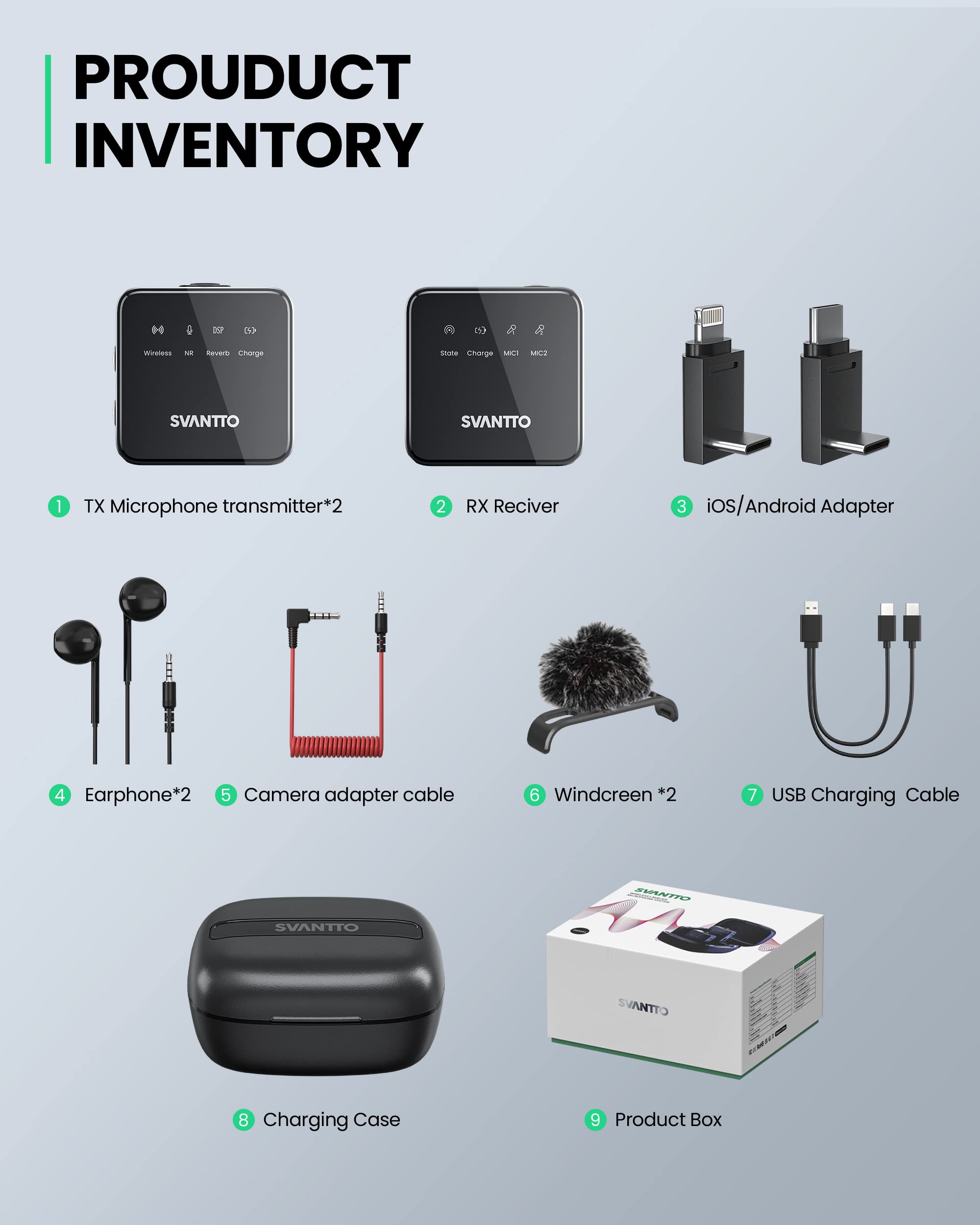 SVANTTO Wireless Lavalier Microphone for iPhone with Noise Reduction, 2 Lapel Microphone with Charging Case, 18H Battery Life, Mute Control, 328ft Transmission for Video Recording/Vlog/Live Stream