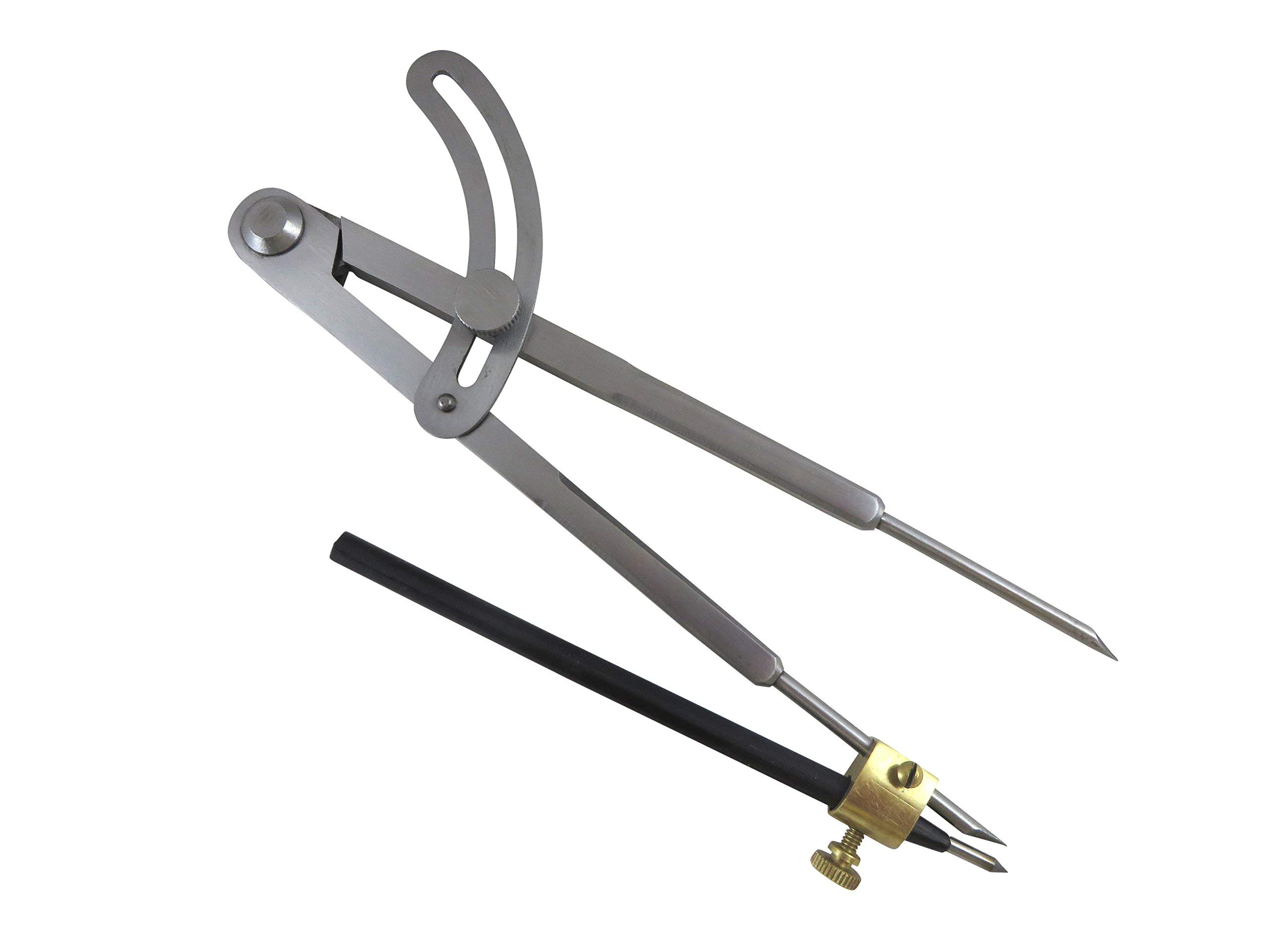 Taytools 469485 6” Firm Joint Dividers, Compass, Pencil Attachment, Carbide Scriber, Locking Mechanism, Hardened Points
