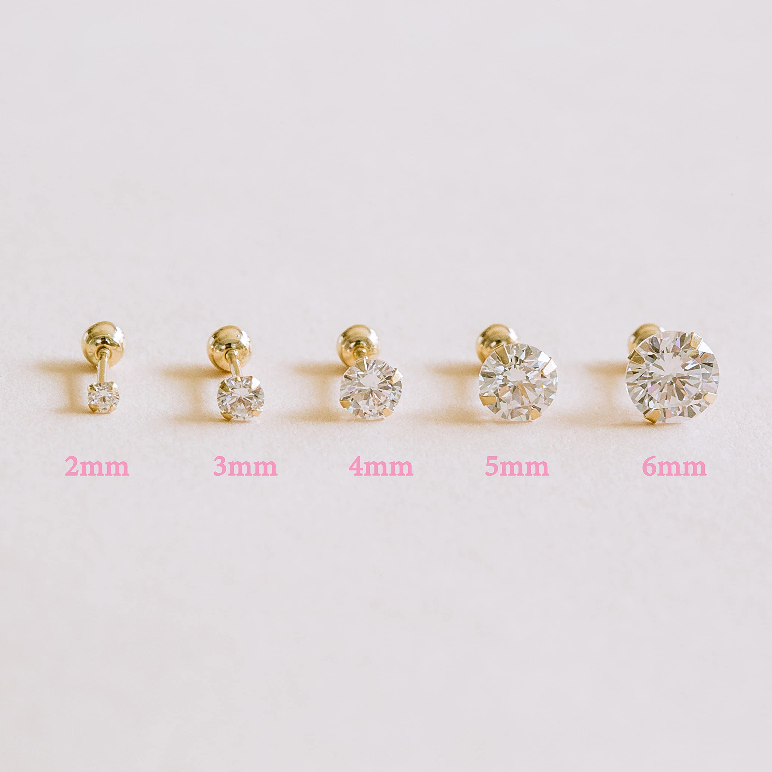 ONDAISY 14k Gold Cubic Zirconia 2mm Cz 4mm Bar Barbell Ear Stud Piercing For Women Girls