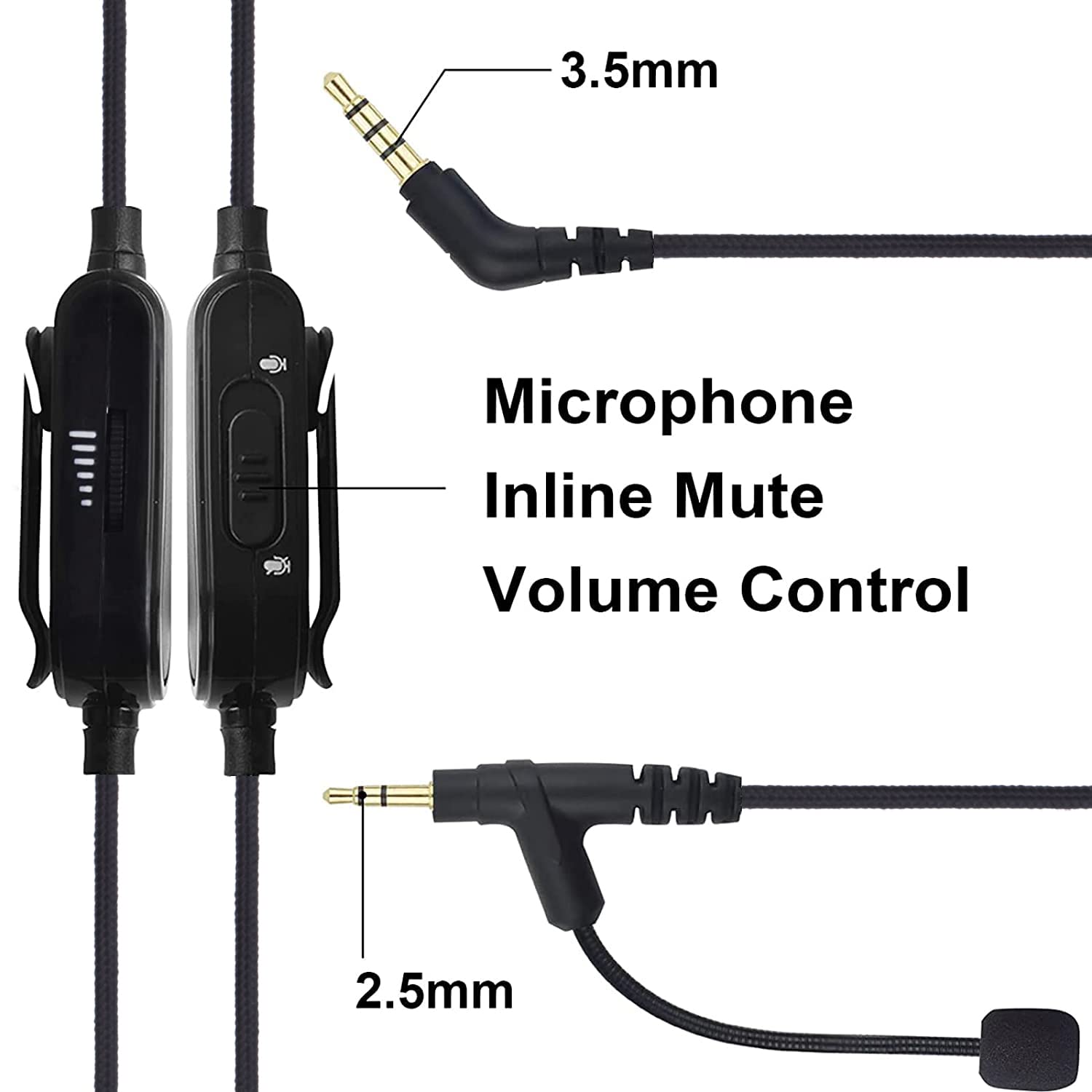 Replacement Cable Boom Microphone for Bose QuietComfort 35 QC25 QC35 QC35 II QC700 Gaming Headphones with inline mute volume control, Works on PC, PS4/PS5 Xbox One Controller (6.5ft, 3.5mm to 2.5mm)