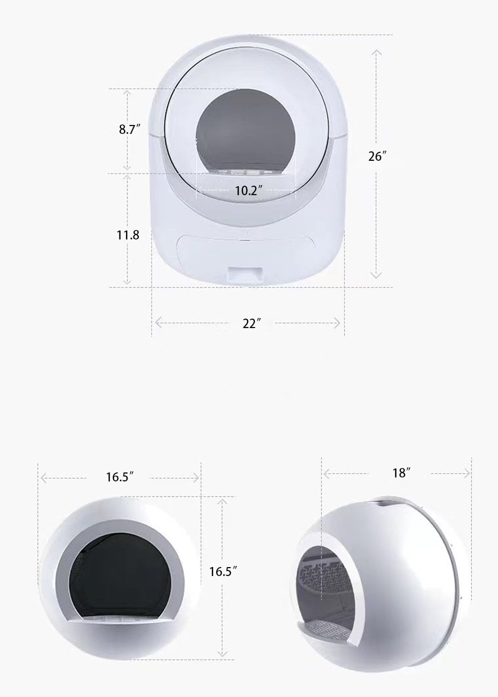 Large Self Cleaning Cat Litter Box, Pretty Automatic Cat Litter Box Robot with APP Control & Safe Alert & Smart Health Monitor for Kitty, Tidy Multiple Cats (White)