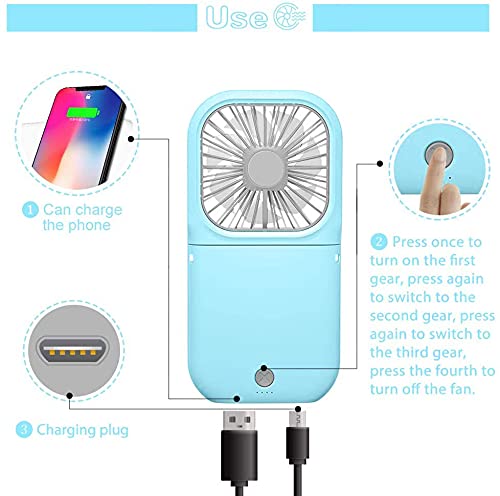 Mini-Portable-Personal-Fan , 3 Speeds Adjustable , Foldable Rechargeable Handheld Small USB Neck Fan Quiet for Home Office Desk Outdoors (Blue)
