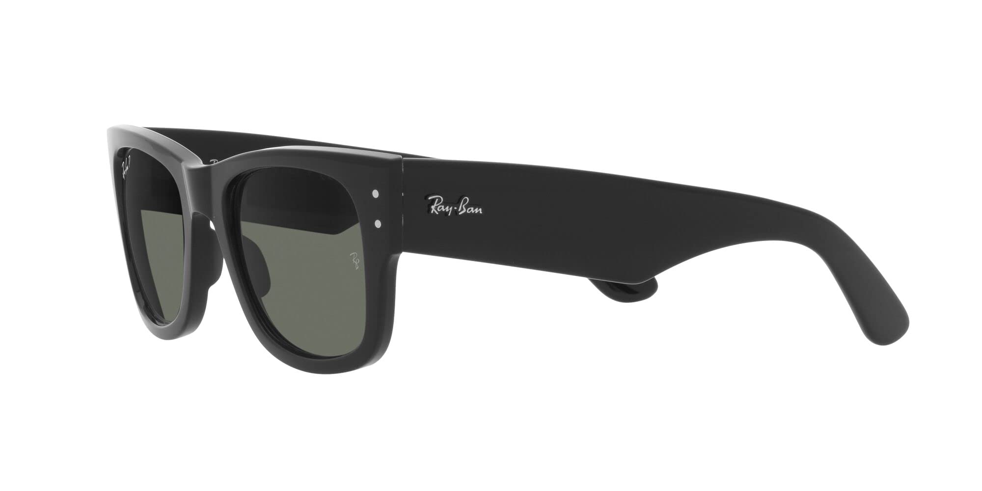 Ray-Ban RB0840SF Mega Wayfarer Low Bridge Fit Square Sunglasses, Black/Green Polarized, 52 mm
