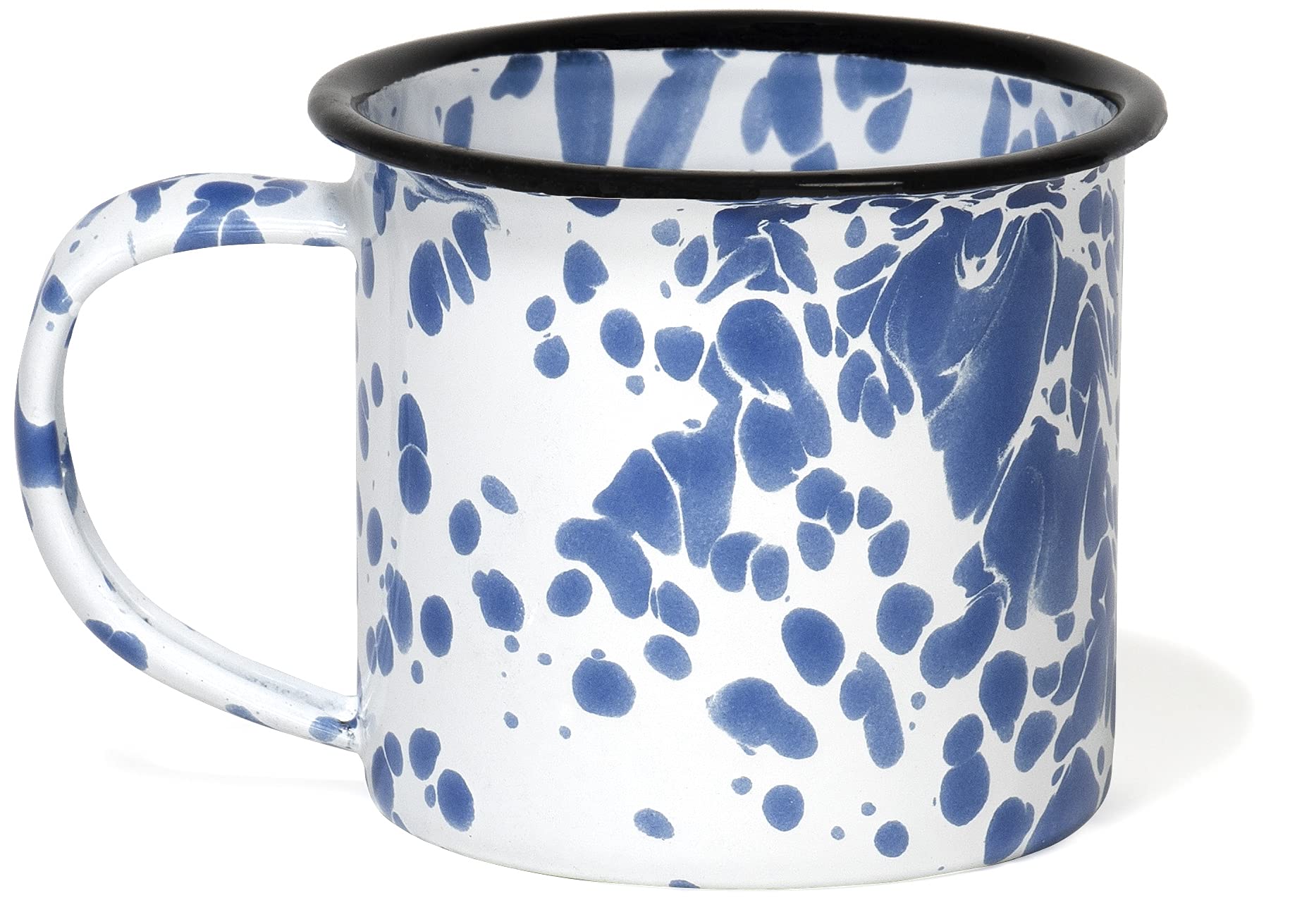 Red Co. Set of 6 Enamelware Metal Small Classic 5 Oz Round Coffee and Tea Mug with Handle, Navy Blue Marble/Black Rim – Splatter Design