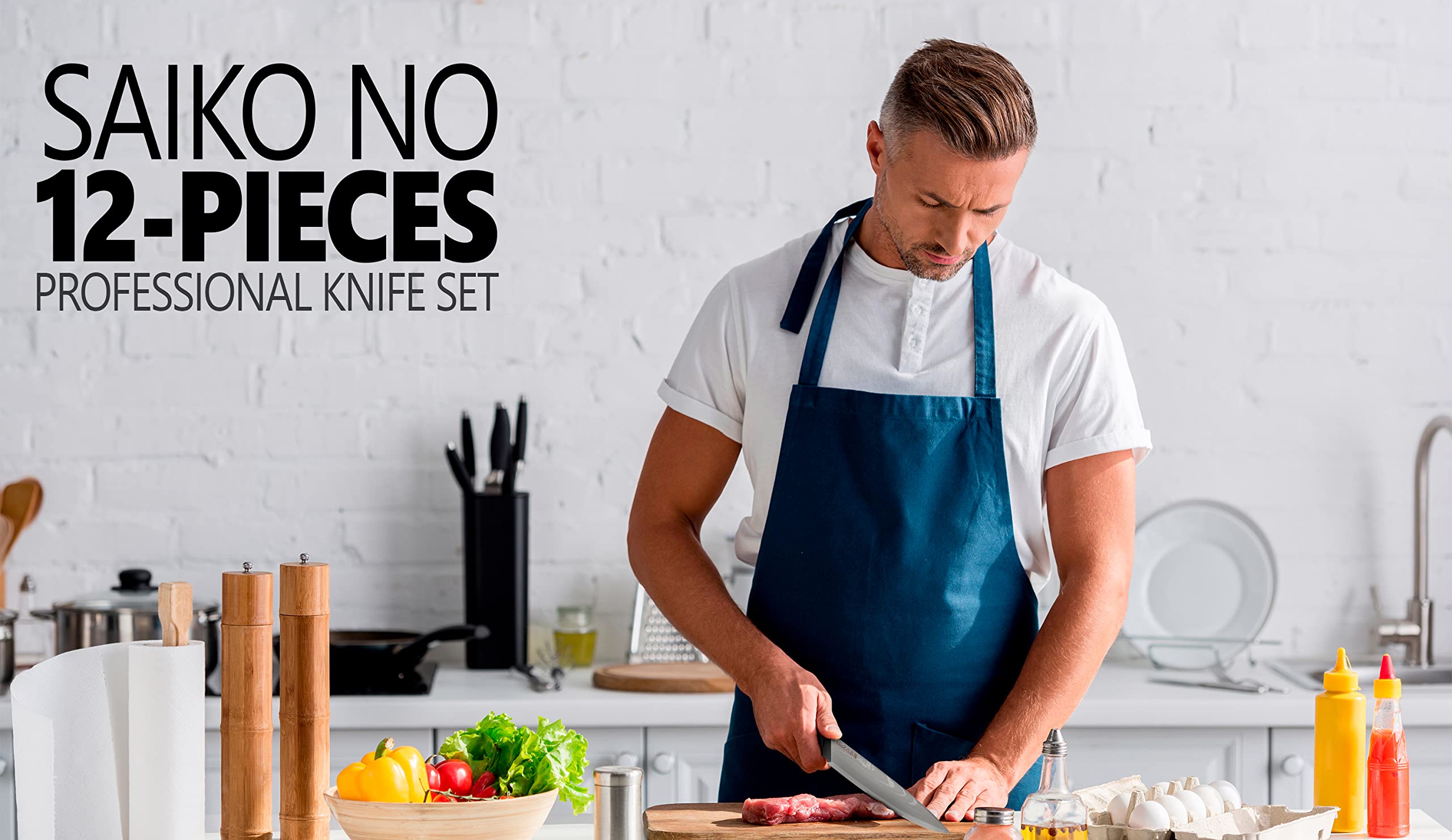 Saiko No 12pcs β Home Professional Chefs Knife Set β Ultra Sharp 440C Stainless Steel Kitchen Knife Set β Japanese Knife Set with Pakkawood Handle β Professional Knife Set in Gift Box