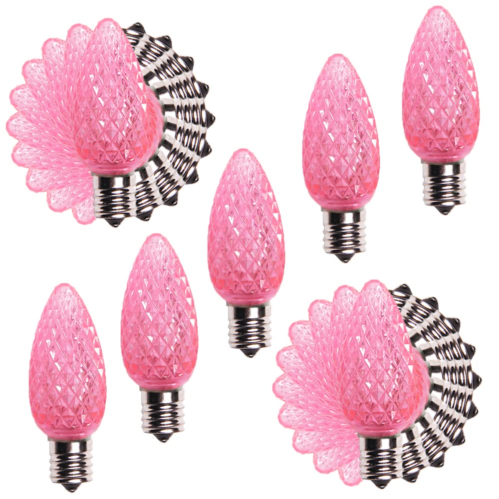 QNIAIE (25) C9 Led Replacement Strawberry Lights Bulbs,Commercial Grade,E17 Candelabra Base,for Outdoor String Lights,Full Waterproof and Break Resistant (Pink)