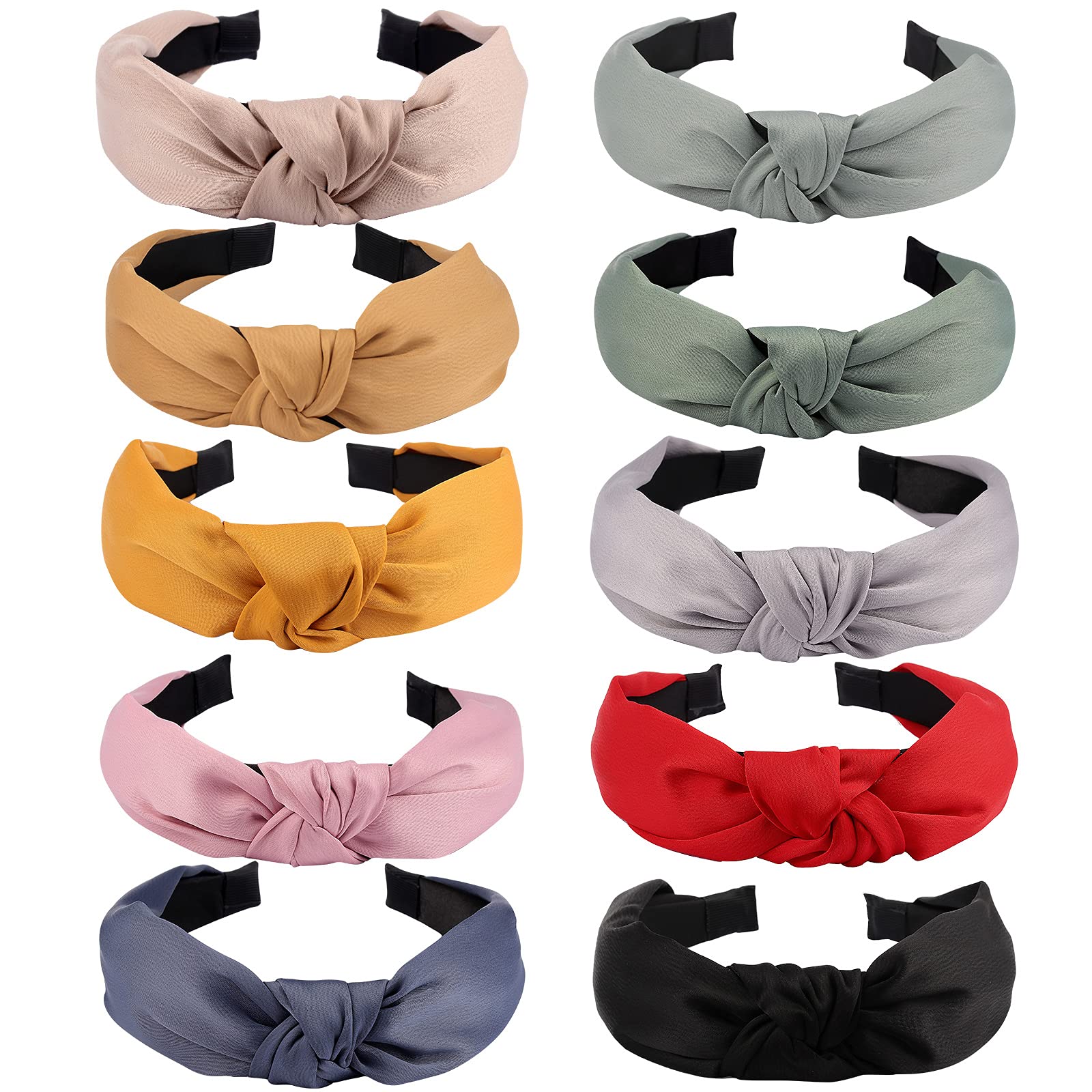 Ondder Knotted Headbands Pack - Assorted Top Knot Headbands, Cute Solid Color Hair Turbands for Women, Ladies, Girls