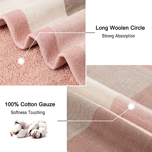PiccoCasa 100% Cotton Terry Kitchen Towels, Big Buffalo Check, 6 Pack Soft Absorbent (13 x 29 Inch) Quick Dry Dish Towels - Pink, White