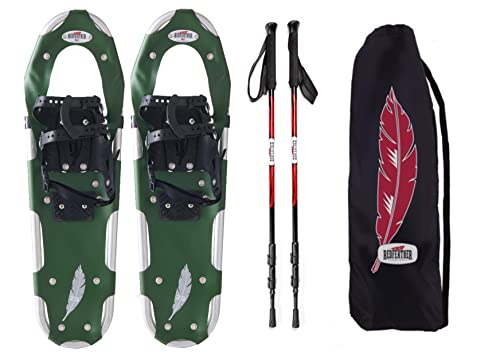 Redfeather Sport Snowshoes Kit with Trekking Poles and Carry Case for Men and Women 22/25/30 Inch - Aluminum Frame and 1 Pull Binding