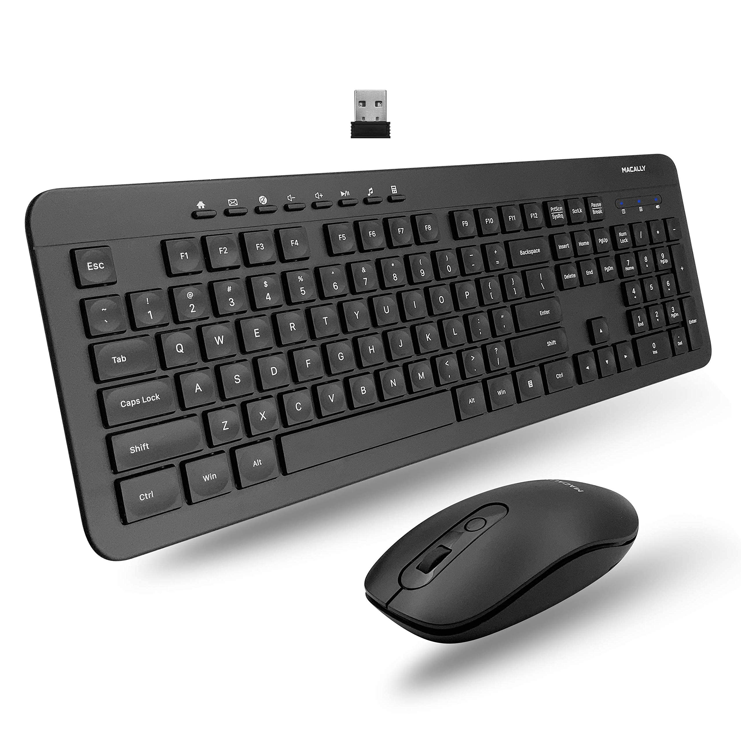 Macally Wireless Keyboard and Mouse Combo - 2.4G Ergonomic Wireless Mouse and Keyboard for Laptop and Desktop - Cordless Keyboard Mouse Combo Designed for Windows PC with USB, Plug & Play Full Size