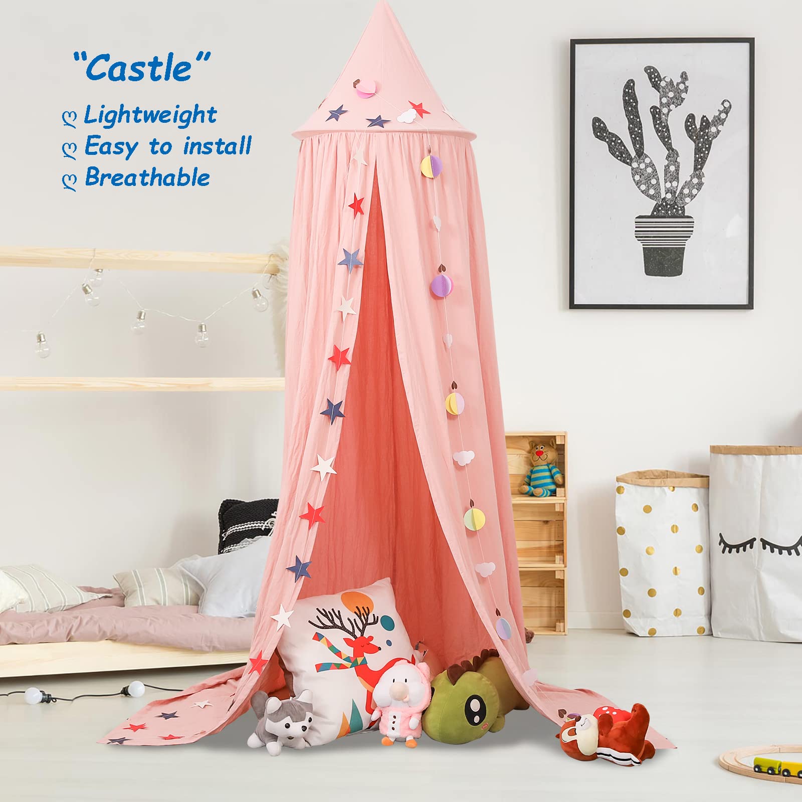 YAERSI Bed Canopy for Kids Bed, Round Dome Crib Nook Princess Castle, Play Tent Hanging Room Decoration, Dreamy Mosquito Net Bedding