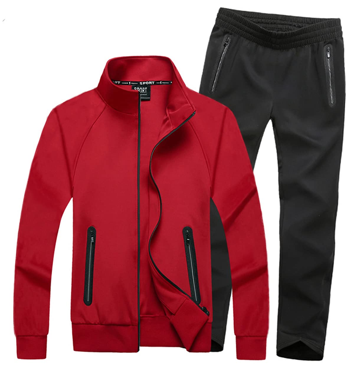 Men's Athletic Tracksuit Set Full Zip Casual Sports Jogging Gym Sweat Suits Red