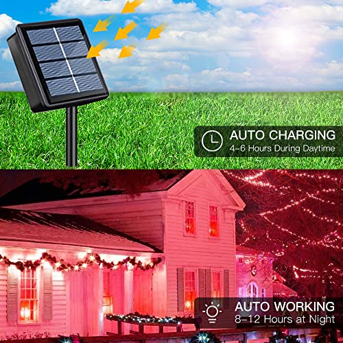 MAOKOT 2 Pack Solar Christmas Decorations Lights, 72ft 200 LED Solar Fairy Lights Outdoor Waterproof,Red Solar String Lights for Christmas Patio Tree Party Christmas Decorations