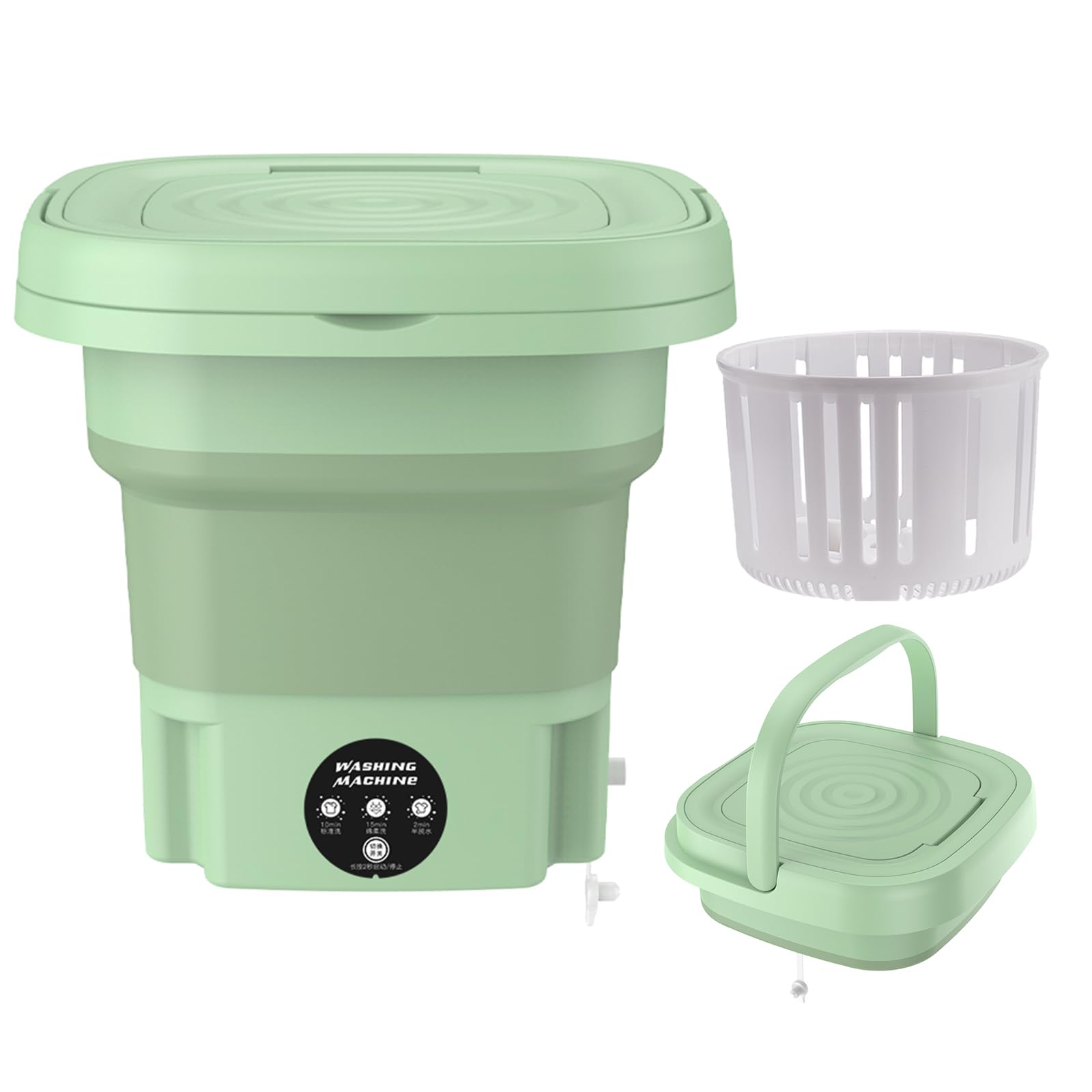 Oivley Mini Washing Machine Foldable, Mini Washer with Drain Basket Portable Washing Machine Foldable for Apartments, Laundry, Travel, Camping, RV or Underwear, Baby Clothes, Small Items-Green