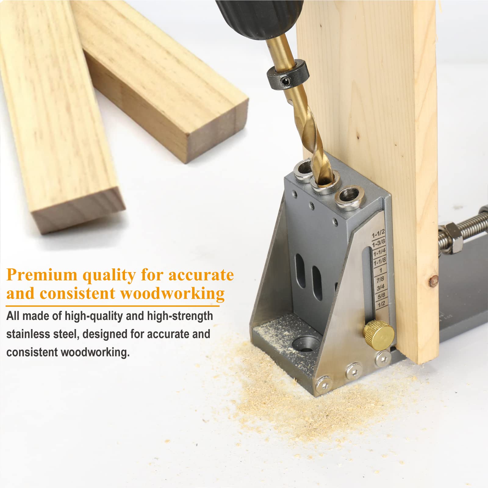 Pocket Hole Jig Kit, All-Metal Pocket Screw Jig, Professional Woodworking Dowel Jig Kit for DIY Carpentry Projects
