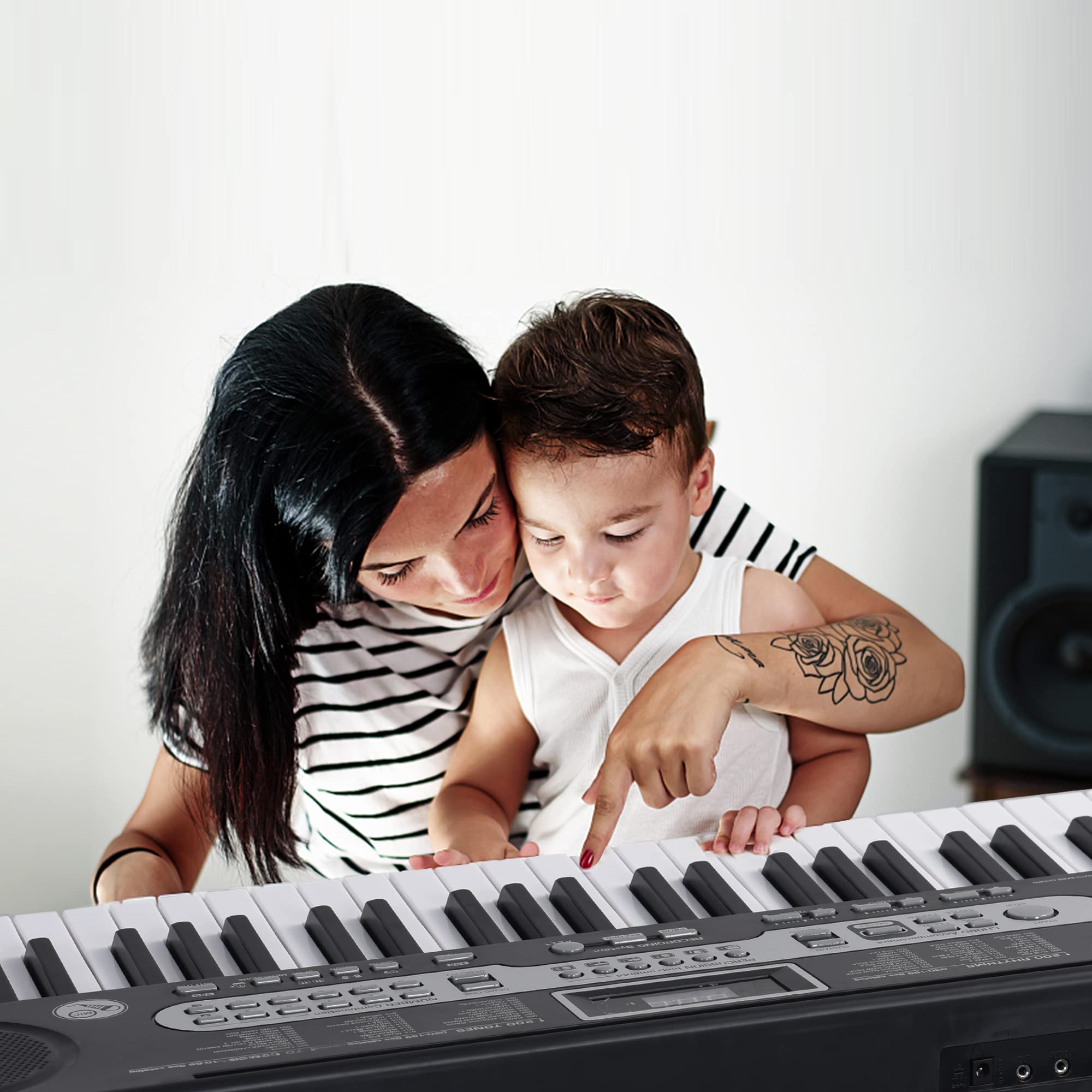 SKONYON 61 Key Keyboard Piano with Light Up Keys Electric Piano Keyboard for Beginners with Speakers Musical Keyboard Stand, Bench, Headphones, and Microphone