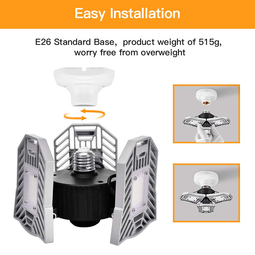 LED Garage Lights,Tiaoyeer 60W Adjustable Trilights Garage Ceiling Lights 6000 LM Adjustable Panels Garage Lighting, Deformable LED Shop Lights with ETL- Certified for Workshop,Cellar,Warehouse