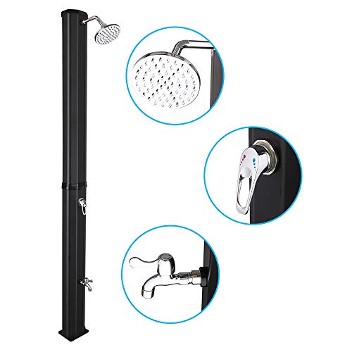 VINGLI Solar Heated Shower, 9.3 Gallon Outdoor Shower with Shower Head and Foot Shower Tap,for Outdoor Backyard Poolside Beach Pool Spa,Black (9.3 Gallon)