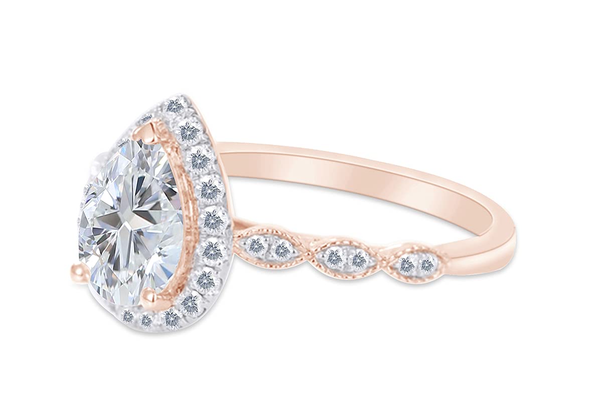 SAVEARTH DIAMONDS 14k Rose Gold Over Sterling Silver Teardrop Infinity Design, Center 12X8MM (2.75 Ct) Pear Cut Moissanite Lab Created Diamond Engagement Promise Ring For Women (3.25 Ct) Size-5.5