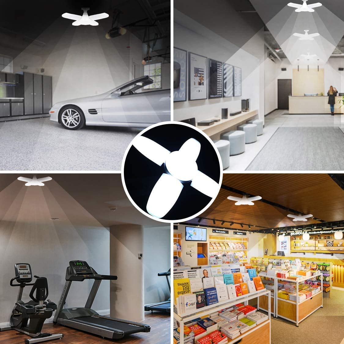 LED Garage Lights, 60W 6000LM Deformable Garage Light with Extension Lamp Holders, E26 Daylight White with 4 Adjustable Panels, 6500K LED Shop Light for Garage Basement Warehouse Workshop
