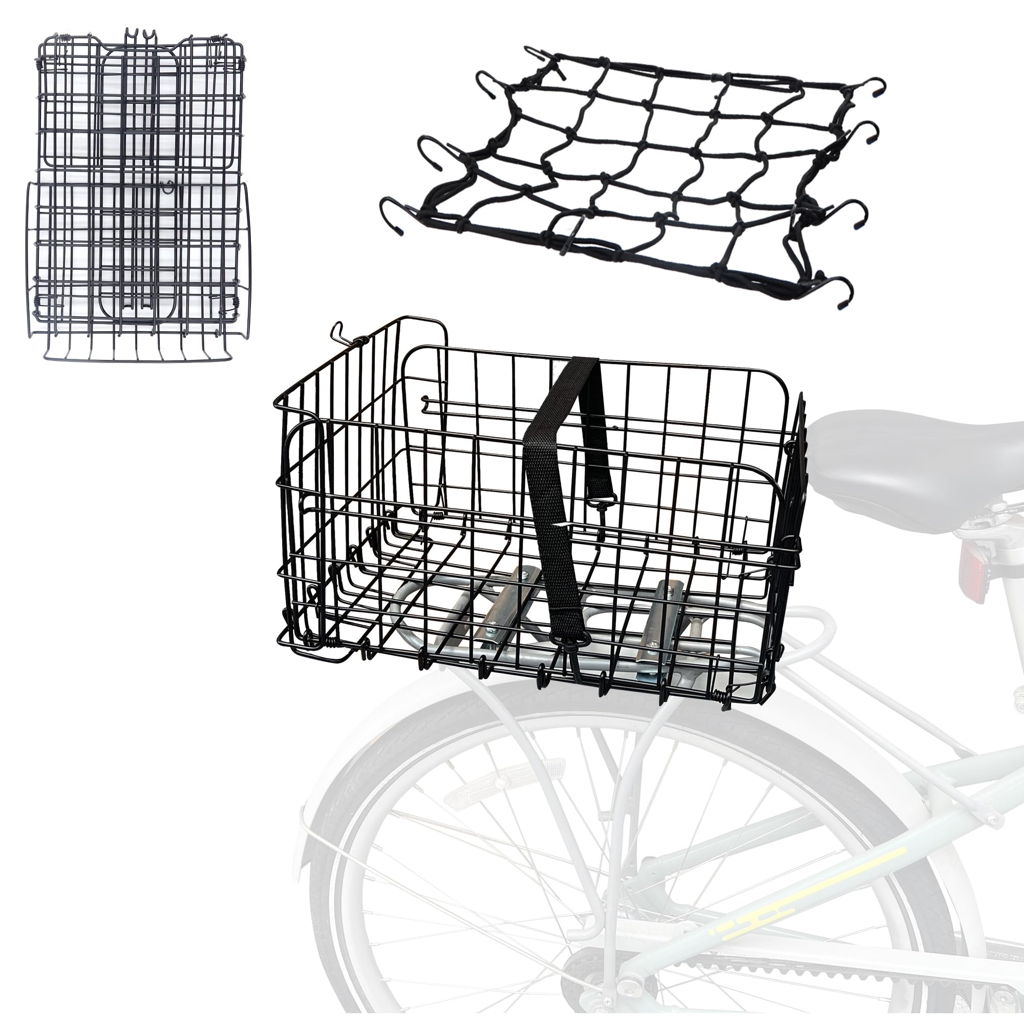 MAKELEN Folding Rear Bicycle Basket Steel Oversized Black