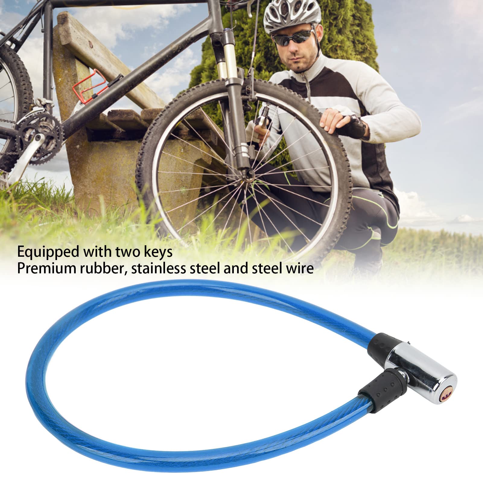 Qqmora Bicycle Lock Cable, Cable Lock Two Keys for Bike for Motorcycle for Gate(Blue)