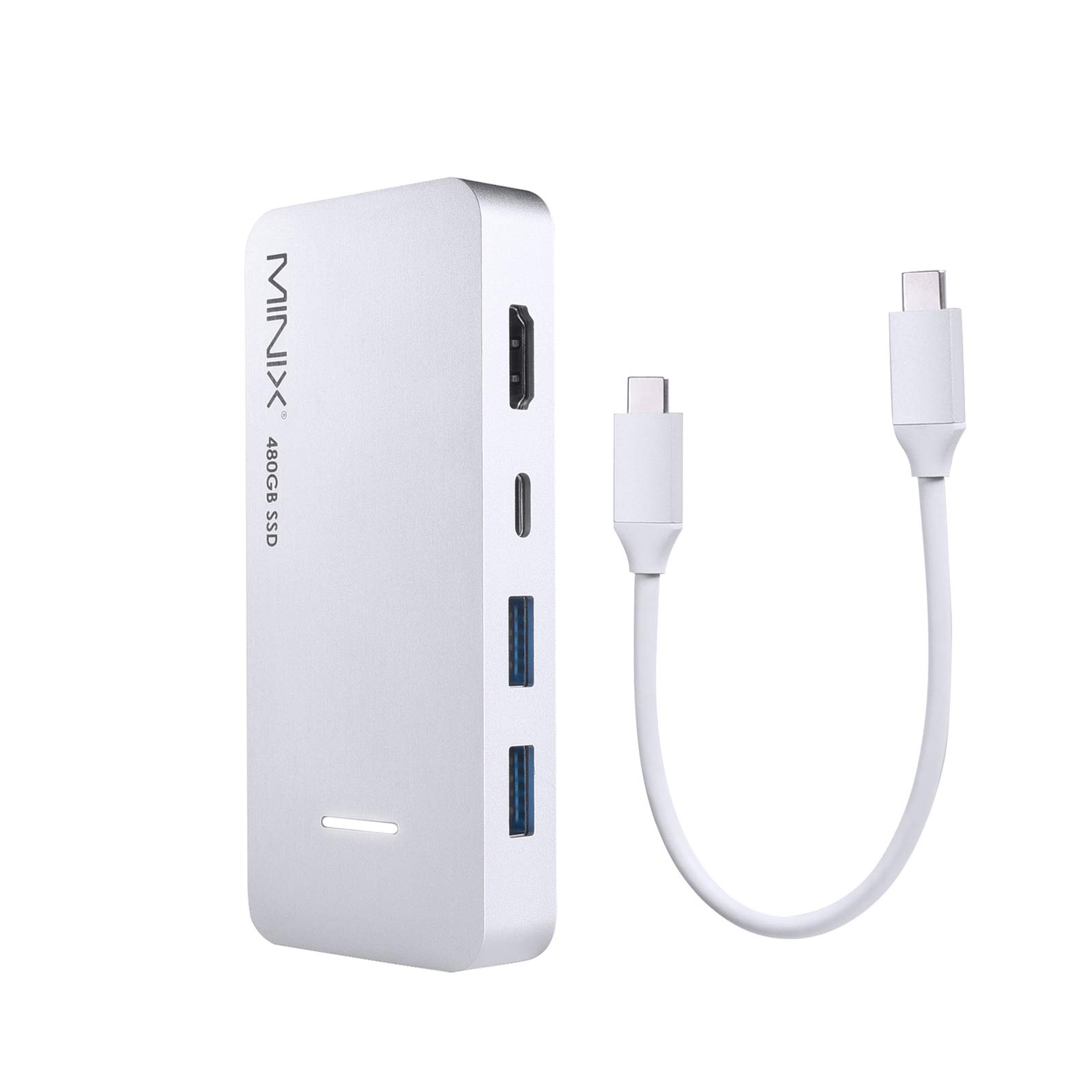 MINIX 480GB USB-C Multiport High-Speed SSD Storage Hub-Gigabit Ethernet,4K HDMI (60Hz), USB-C Pass-Through, USB 3.0-Compatible with macOS, iPadOS and Windows 10 OS. (NEO SG4-Silver)