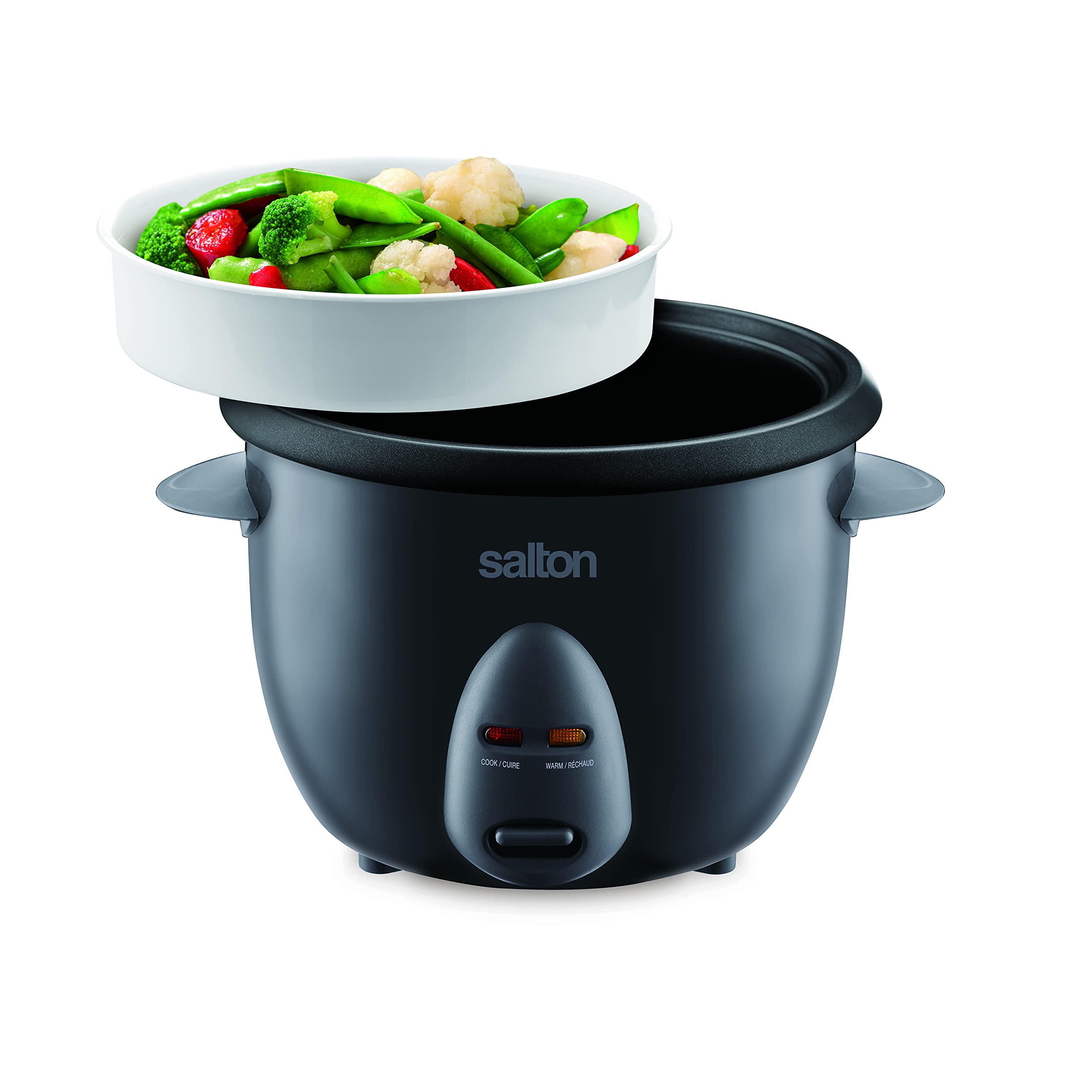 Salton 10 Cup Drum Style Automatic Rice Cooker with Food Steaming Basket, Measuring Cup & Spatula, Removable Non-Stick Cooking Bowl (RC2088)