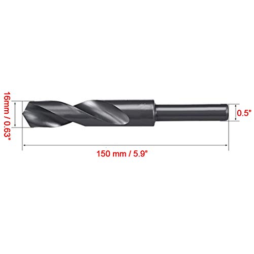 Yoohey 16mm(5/8-Inch) HSS Twist Drill Bit, 1/2" Straight Shank High Speed Steel Drilling Hole Tool, Reduced Shank Drill Bit for Metal Aluminum Plate Stainless Steel Wood Plastic Copper Drilling