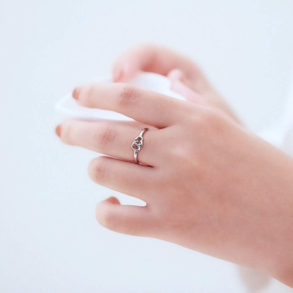 LGSY 925 Sterling Silver Double Heart Rings for Women