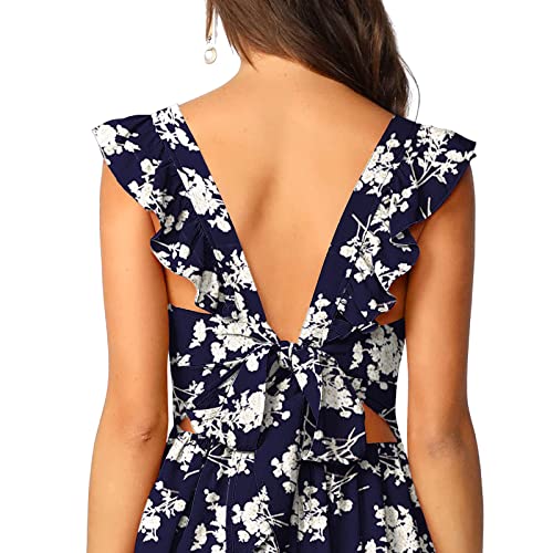Tulle Women Cute Tie Back Ruffle Dress Strap A Line Fit and Flare Flowy Short Elegant Sleeveless Nightclub Blue