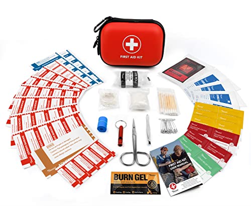 Mini First Aid Kit, 100 Pieces Water-Resistant Hard Shell Small Case - Perfect for Travel, Outdoor, Home, Office, Camping, Hiking, Car (Red)