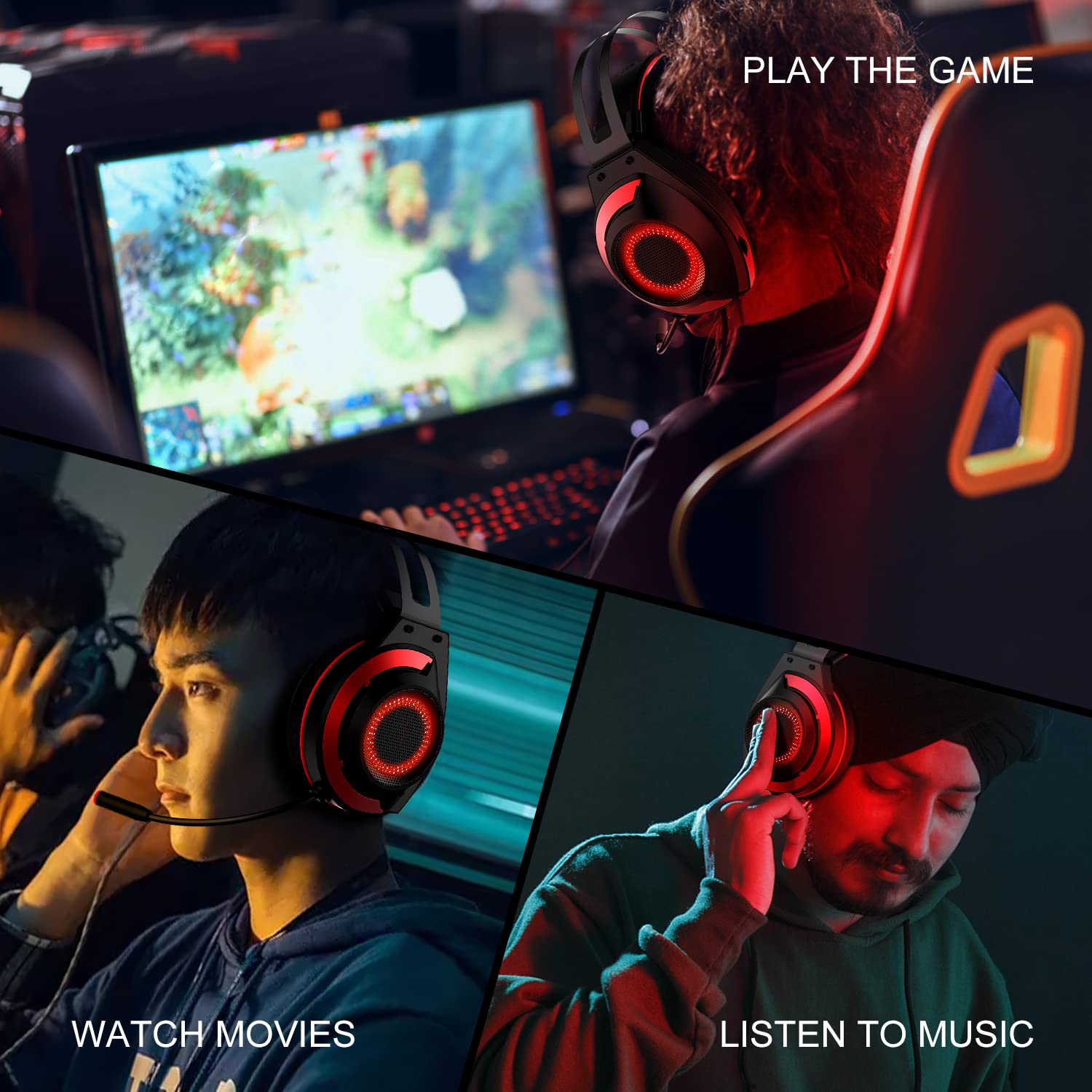 USOTSO Newest Gaming Headset Over-Ear Headphones with Noise Cancelling Mic LED Light for PC Mac Computer Gamers