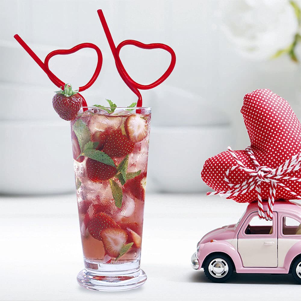 SITAER Heart-Shaped Party Straws Drinking Sipping Straws, Novelty Props for Birthday Party (25 pack Red)