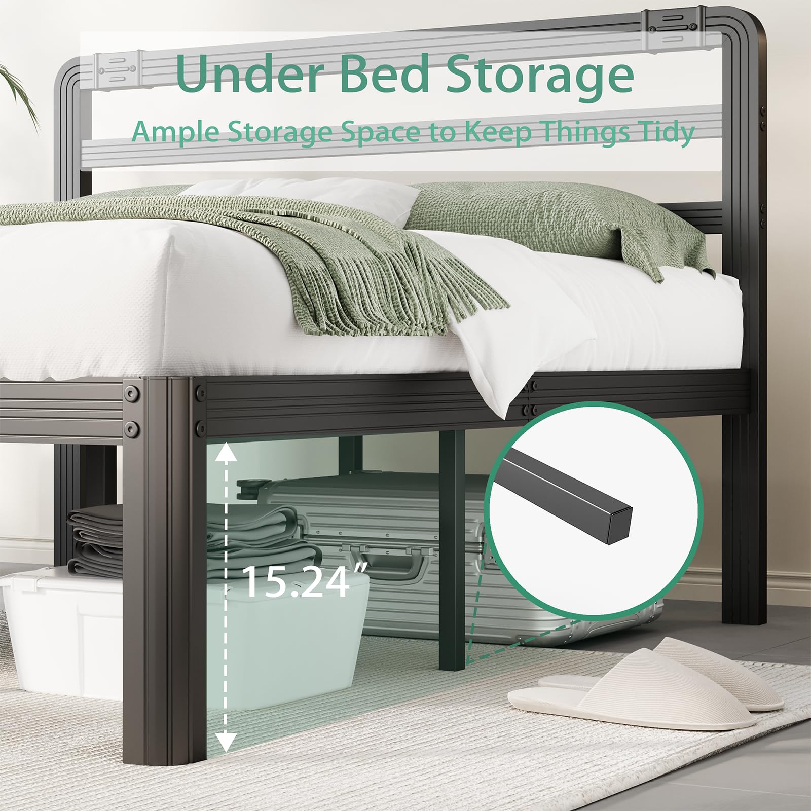 Woozuro Twin Xl Bed Frames with Headboard,18 Inch High Twin Xl Bedframe with Round Corner Leg, Sturdy Noise-Free Metal Frame No Box Spring Needed, 2500 Lbs Weight Heavy Duty Slats Support for Mattress