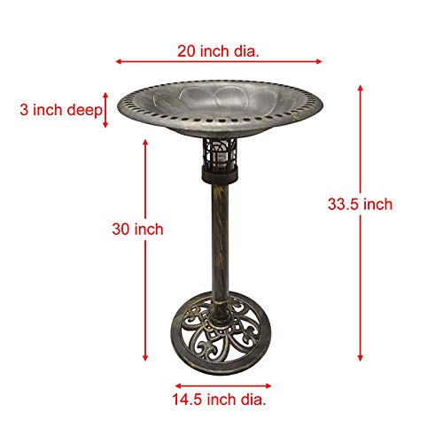 Westcharm 34 Inch Solar Powered LED Lighted Birdbath for Outdoors Yard Outside Outdoor Garden Decoration Pedestal Base Stand - Antique Brushed Bronze Polyresin Solar Bird Bath