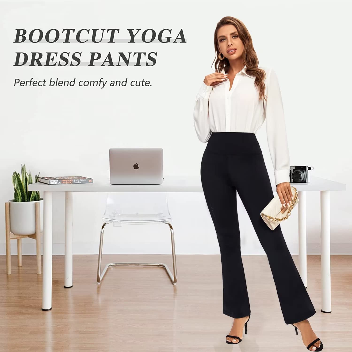 Redqenting Women‘s High Waist Flare Leggings Tummy Control, Non See Through Bootcut Yoga Pants Stretch Work Pants Petite