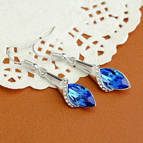 Latigerf Women's Teardrop Shaped Long Dangle Earring White Gold Plated made with Swarovski Crystal Blue
