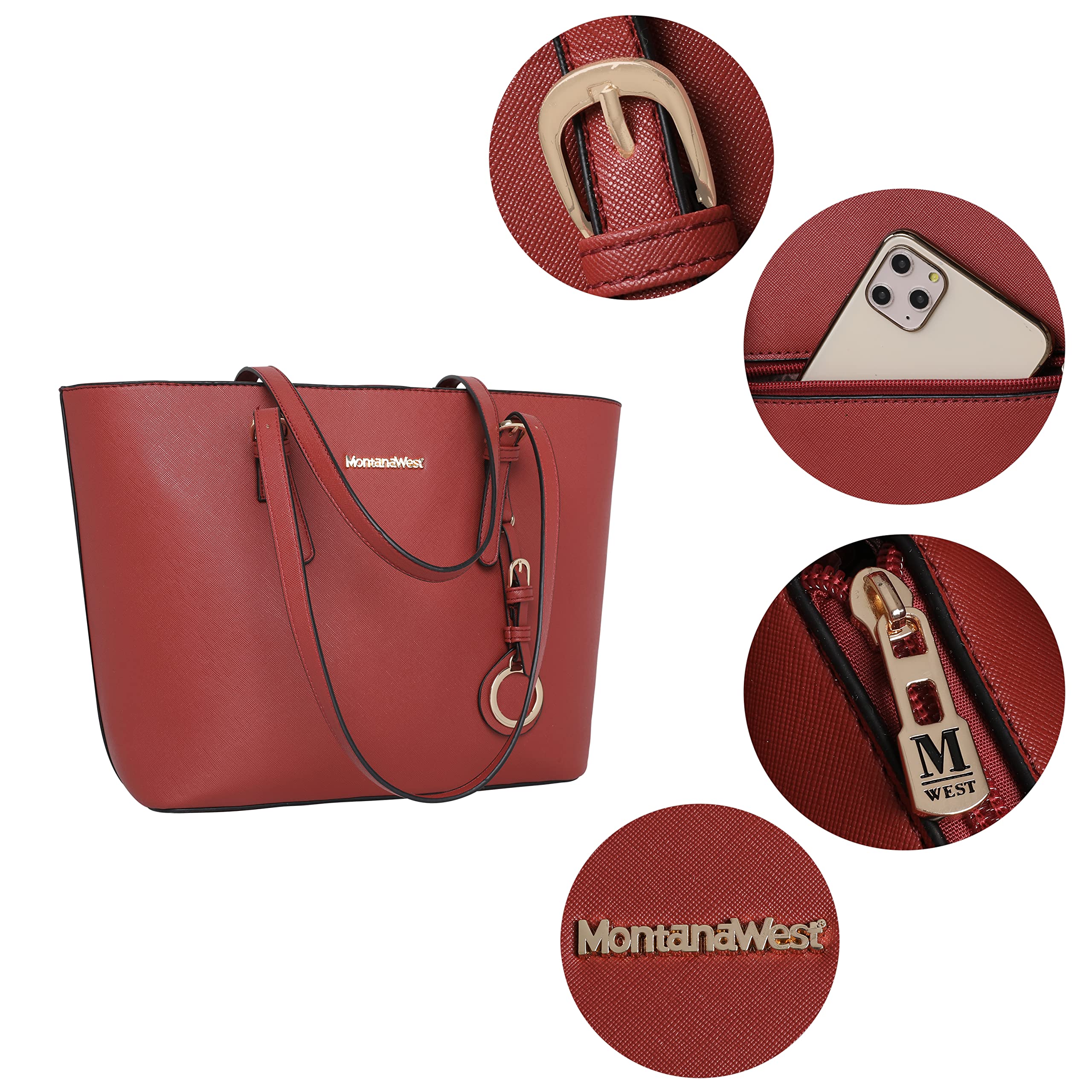 Montana West Tote Handbag for Women Vegan Leather Shoulder Bag Large and Medium 2PCS Purses Set MWC2-030RD
