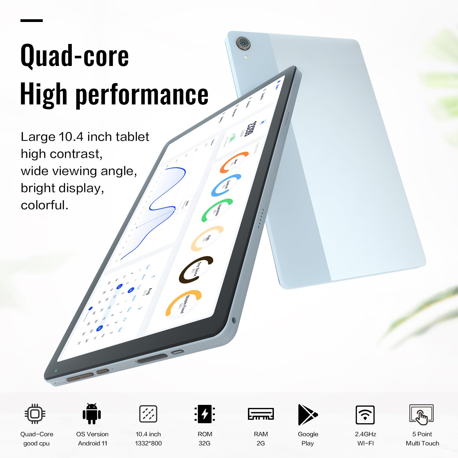 OLEXEX Tablet 10.4 inch Android 11 6000mAh 1332 * 800 HD CTP 2GB ROM Quad Core RAM 32 GB WiF Bluetooth GMS Certified Tablets (Gray)