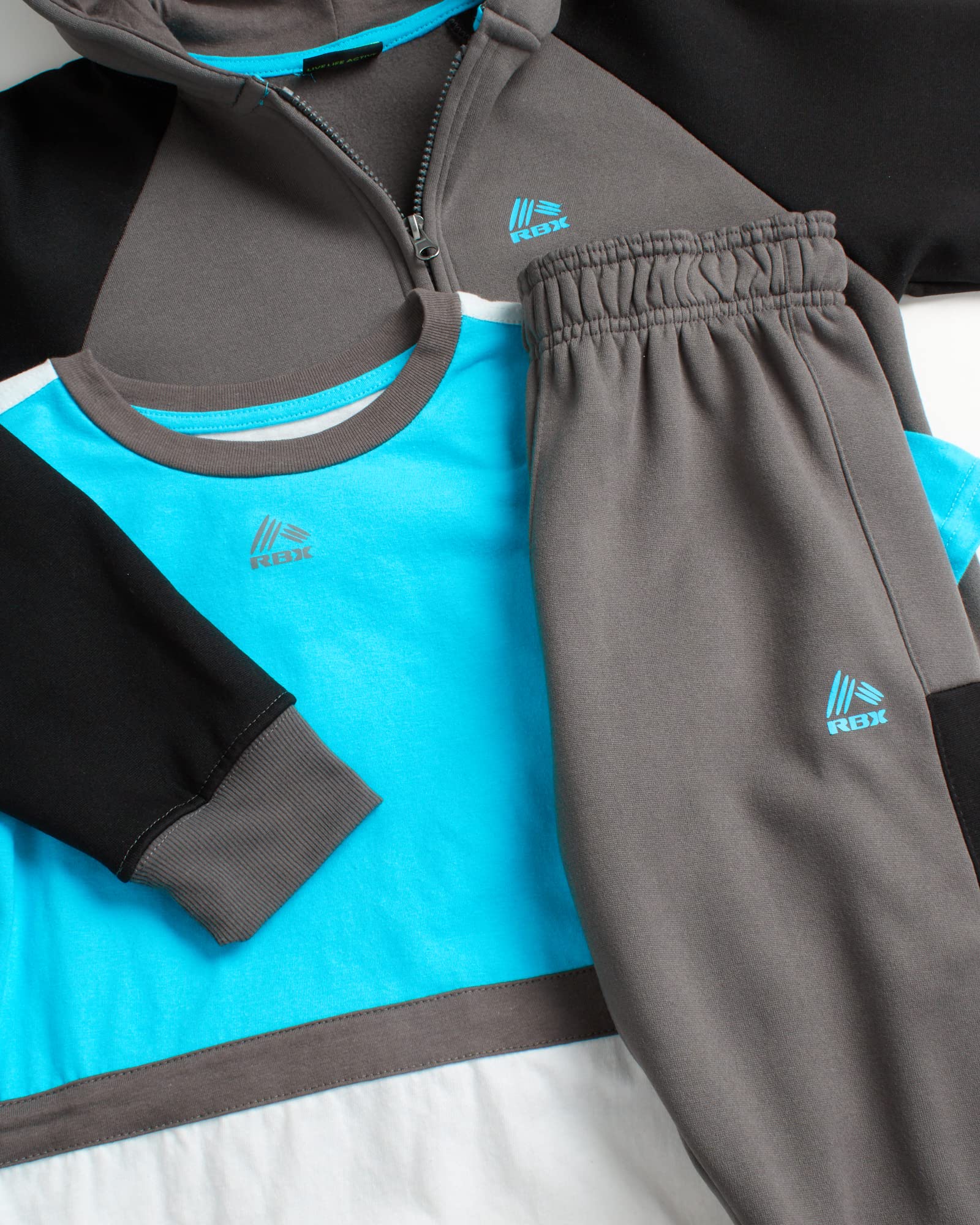 RBX Boys' Jogger Set - 3 Piece Short Sleeve T-Shirt, Fleece Sweatshirt, and Sweatpants, Size 10, Burgundy