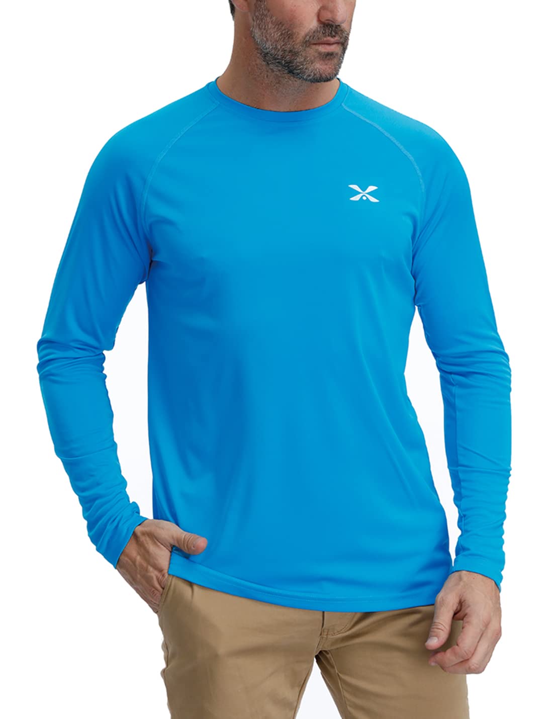 Men's Solid Color Long Sleeve Tee Cooling PerformanceT-Shirt (Blue,M)