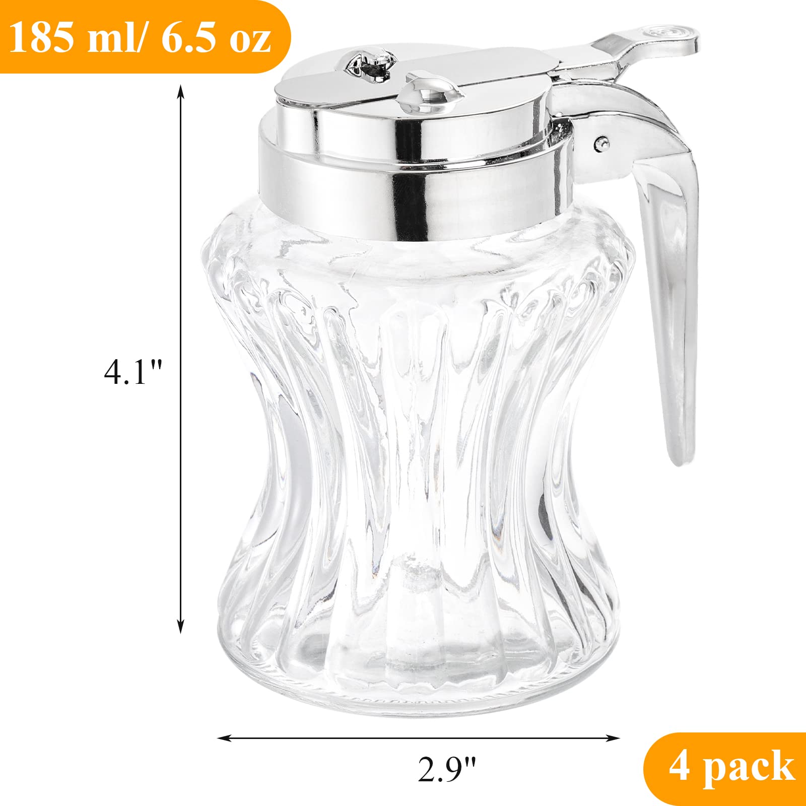 Mezchi 4 Pack Glass Syrup Dispenser, 6.5oz Maple Syrup Dispenser Holder with Retracting Spout, No Drip Honey Pot Containers Jar, Syrup Pour Bottle for Creamer
