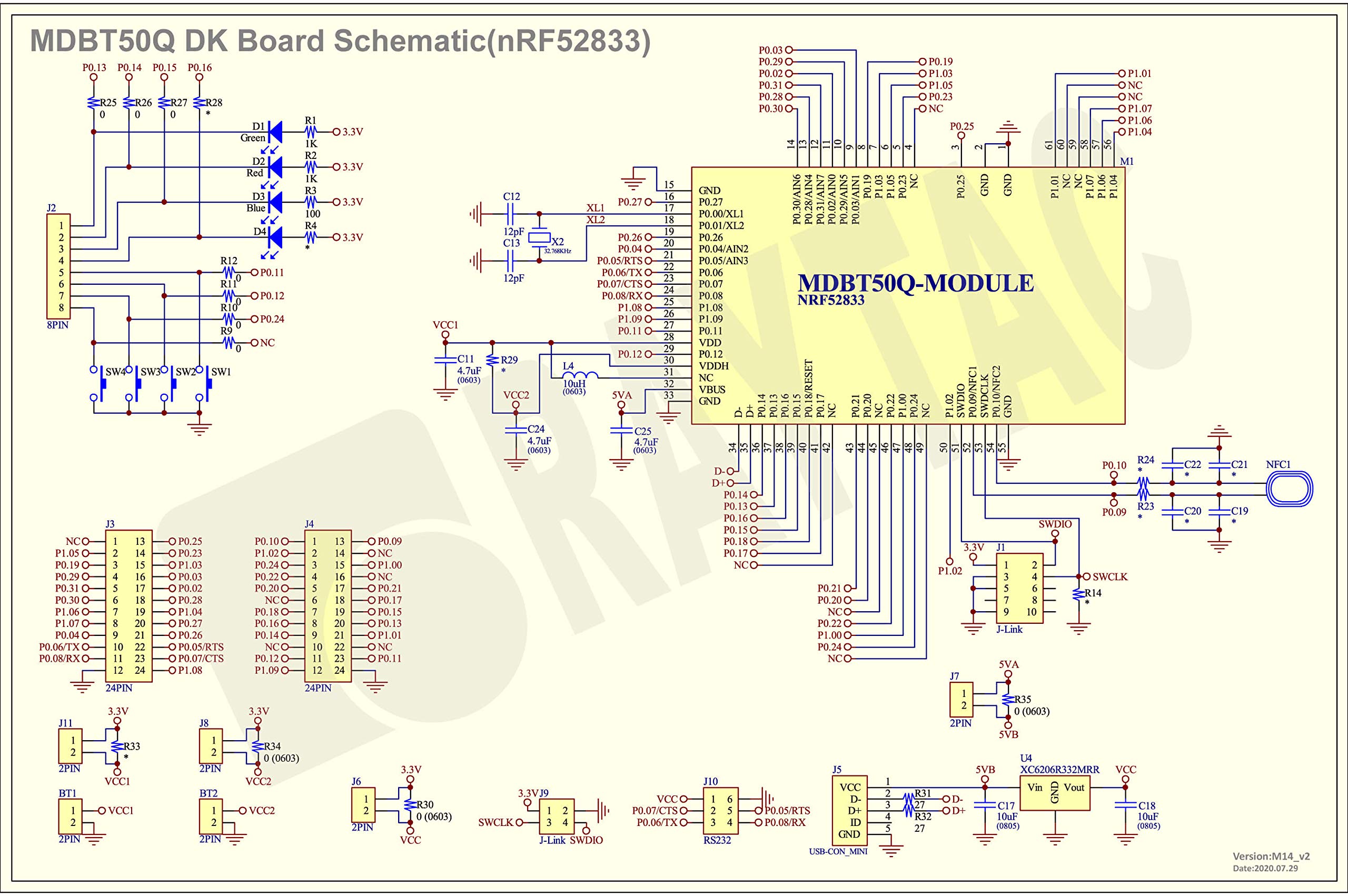 MDBT50Q-DB-33 Nordic nRF52833 Module (MDBT50Q-512K / Chip Antenna / 42 GPIO) Evaluation Board Dev Kit DK Bluetooth Zigbee Thread ANT+ BT5.2 BT5 FCC IC CE Telec KC RCM SRRC Demo Board